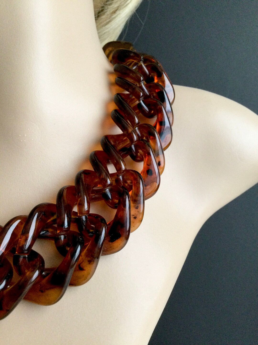Vintage Faux Tortoise Shell Necklace Lucite Thick Chunky Links - Etsy