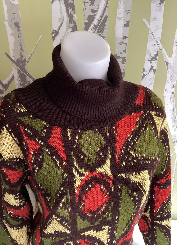 Vintage Jantzen Sweater Mid Mod Pattern Turtleneck Me… - Gem