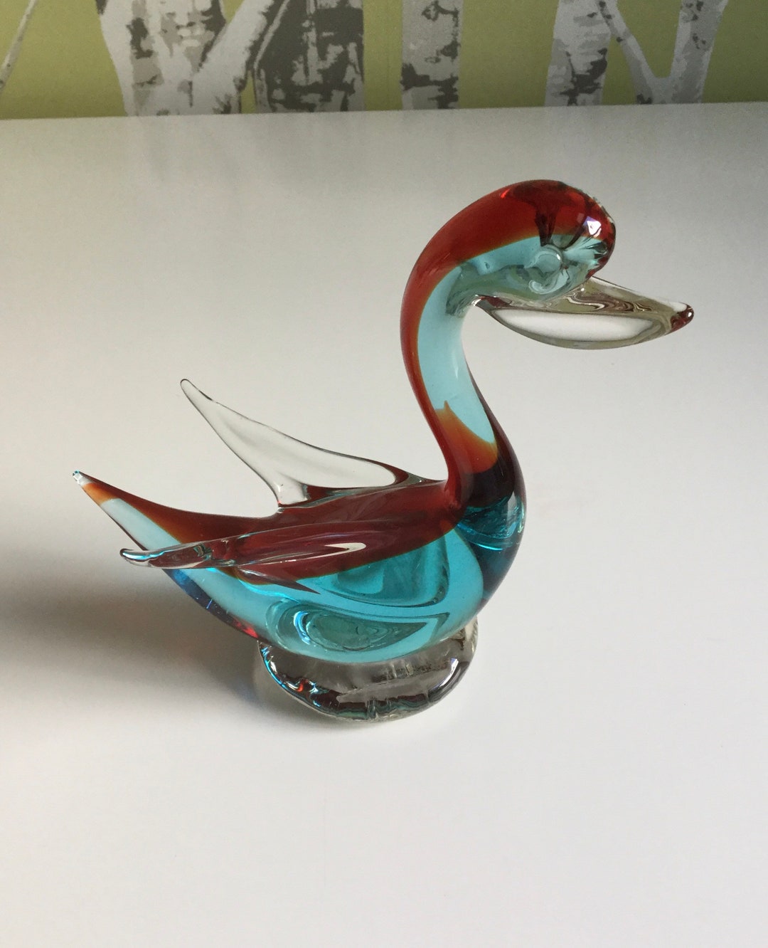 Vintage Murano Glass Duck Original Tag SOMMERSO Blue and Red - Etsy