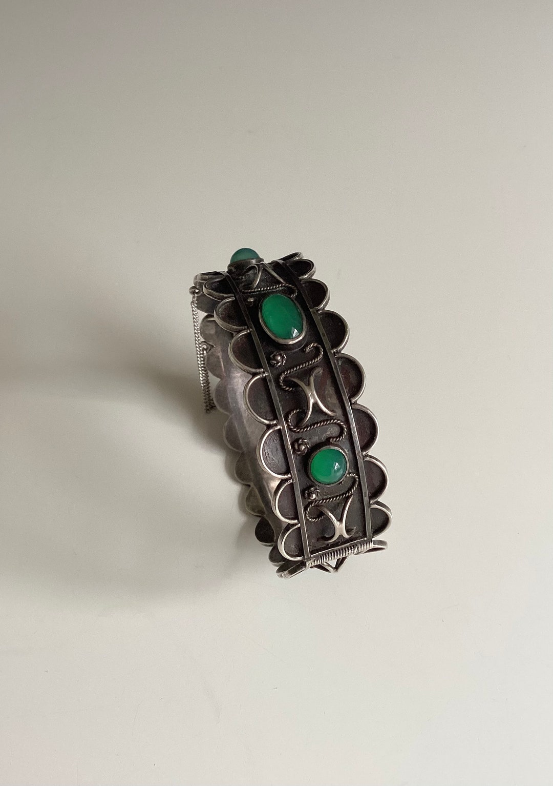 Vintage Silver Middle Eastern Bracelet Hinged W/ Cabochons - Etsy