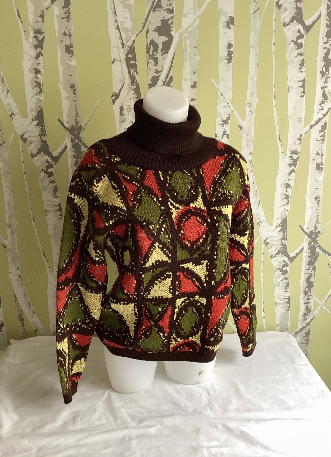 Vintage Jantzen Sweater Mid Mod Pattern Turtleneck Medium - Etsy