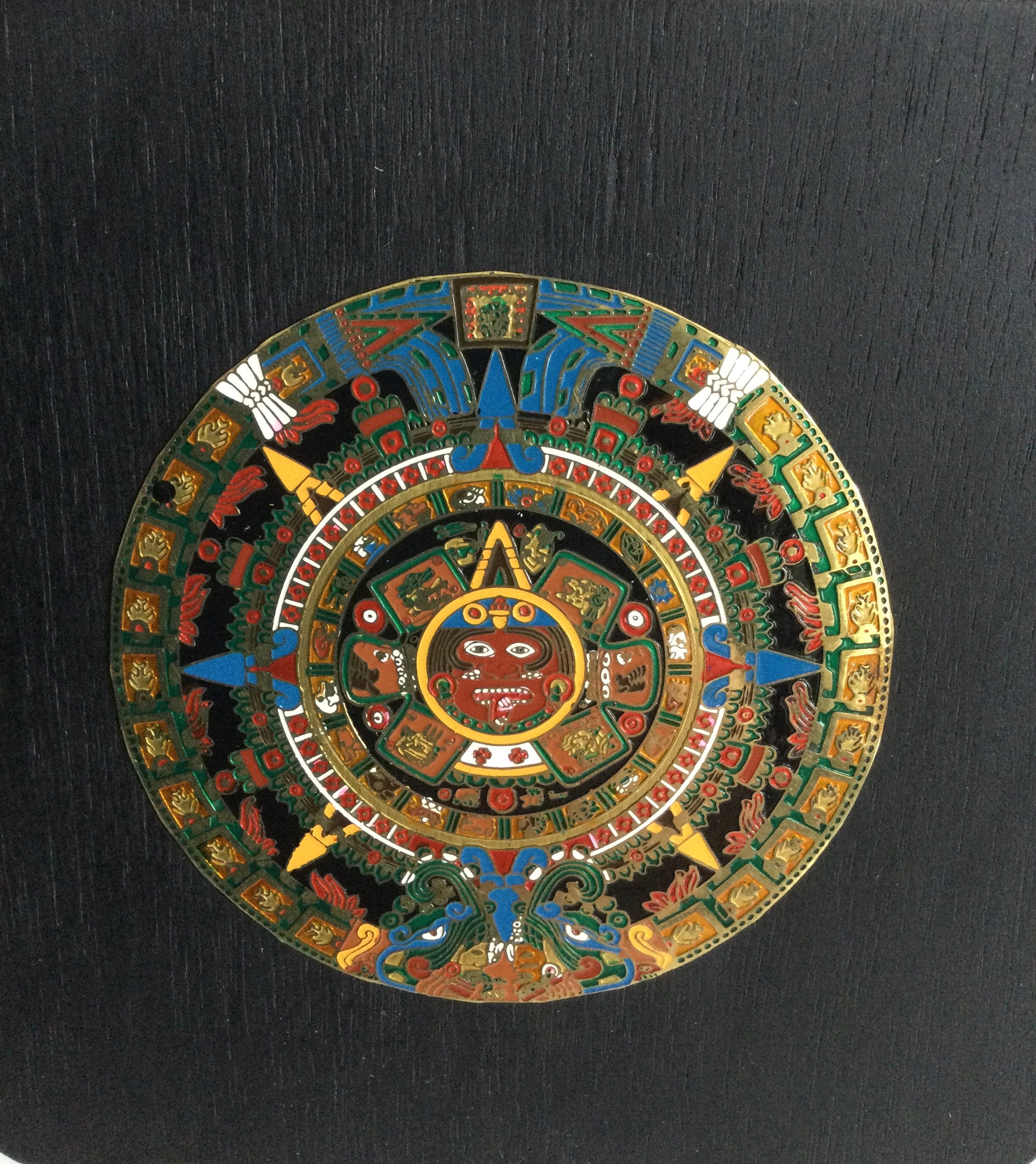 Mayan Calendar Brass and Enamel on Black Wood Panel - Etsy