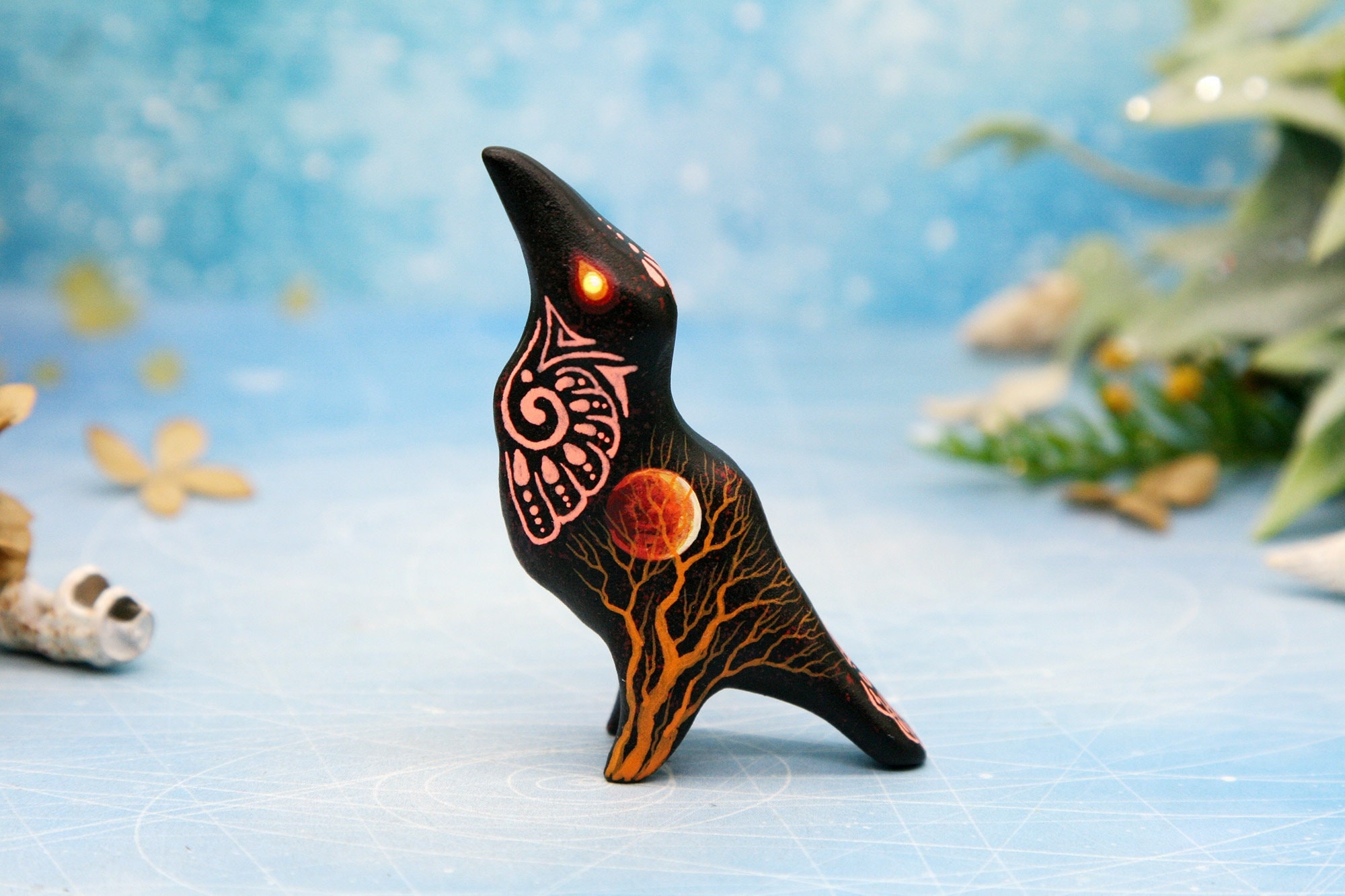 Art & Collectibles Figurines Raven Sculpture Crow Figurine Polymer Clay ...