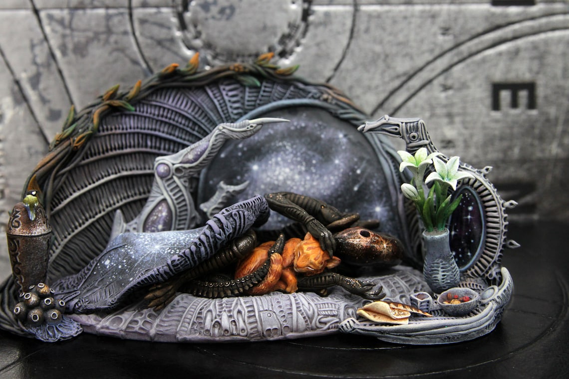 Xenomorph with Jonesy Cat Alien Movie Giger Biomechanical | Etsy