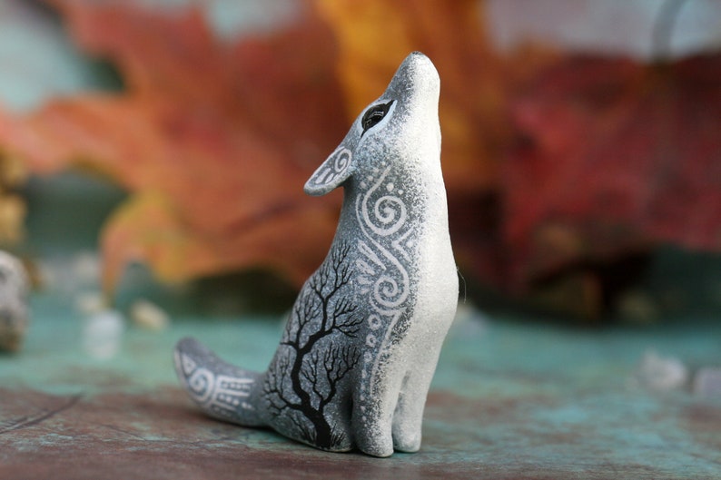 Wolf Totem Figurine Animal Sculpture Gothic Decor Wolf Art | Etsy