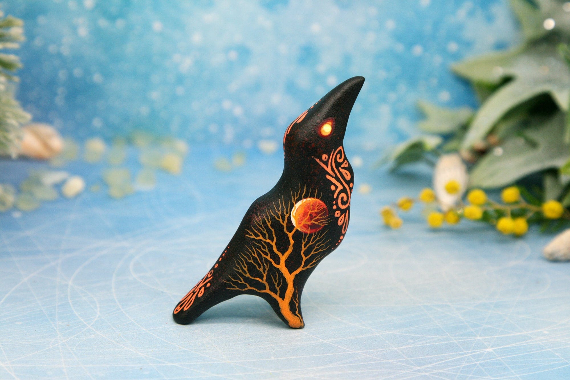 Art & Collectibles Figurines Raven Sculpture Crow Figurine Polymer Clay ...