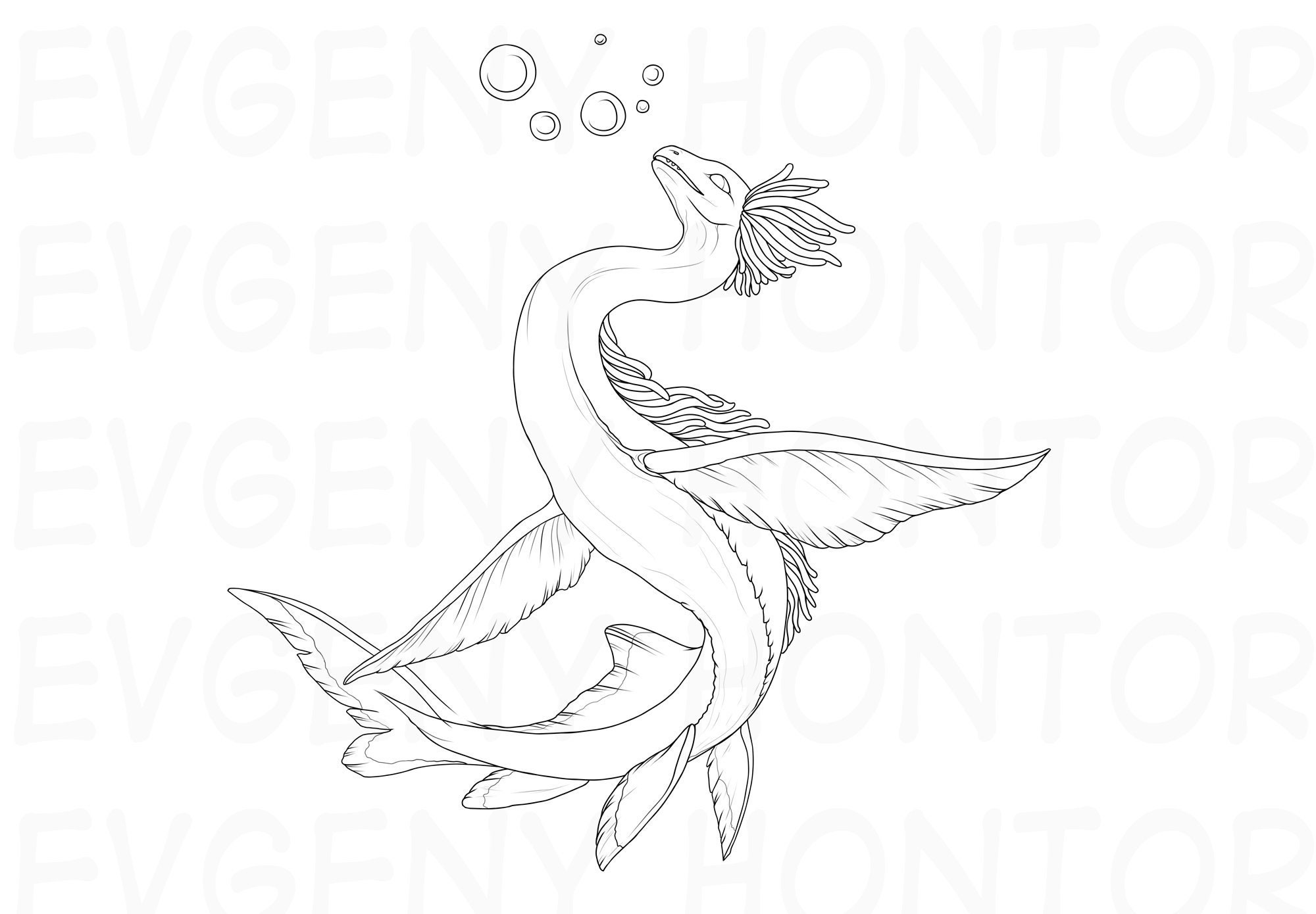 Sea Dragon Coloring Page Fantasy Lineart Doodle Printable for | Etsy