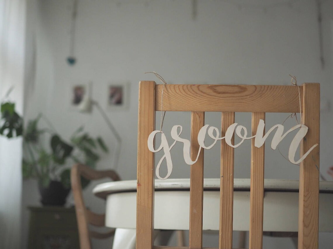Bride + Groom Sign, Chair Back Signs, Wedding Signs, Calligraphy ...