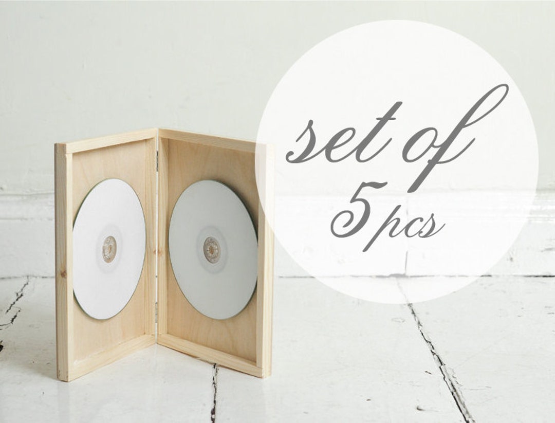 SET of 5 - Double DVD Case, Wooden Box, Keepsake Box, Natural Wood ...