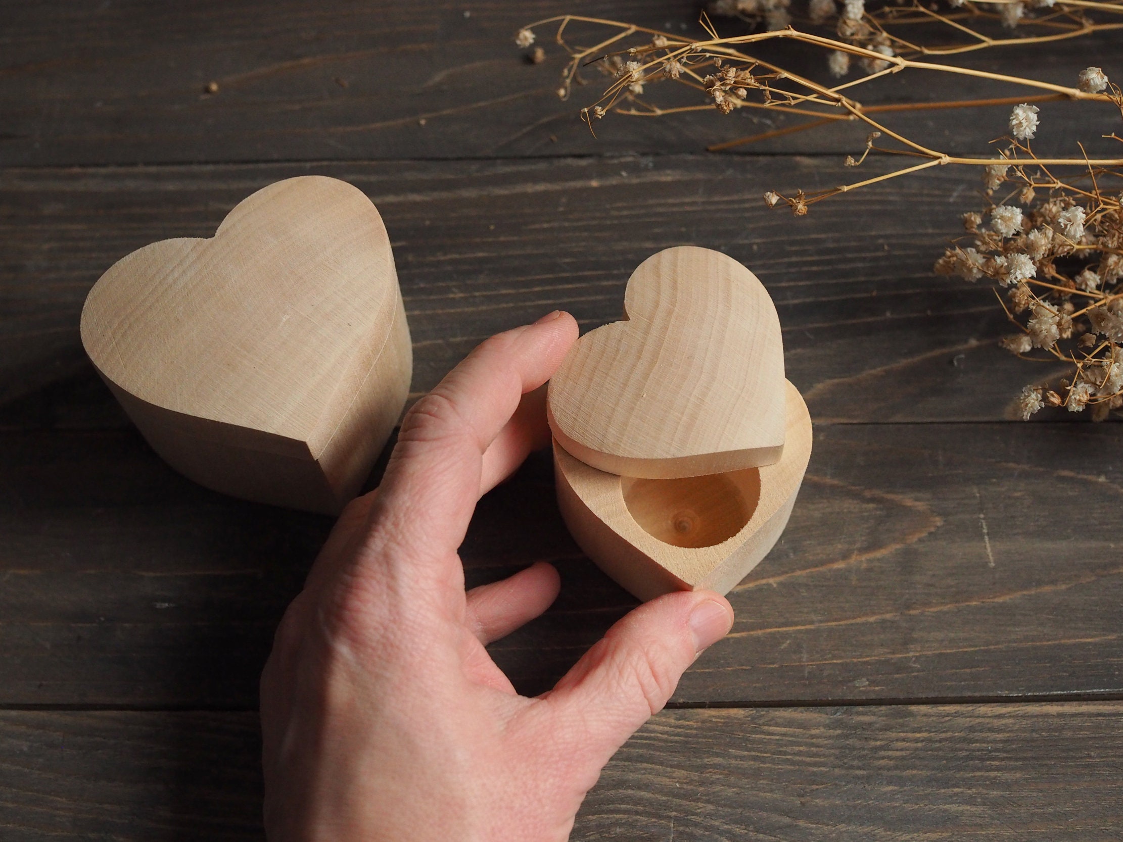 Ring box small or large heart shape wooden box wedding | Etsy
