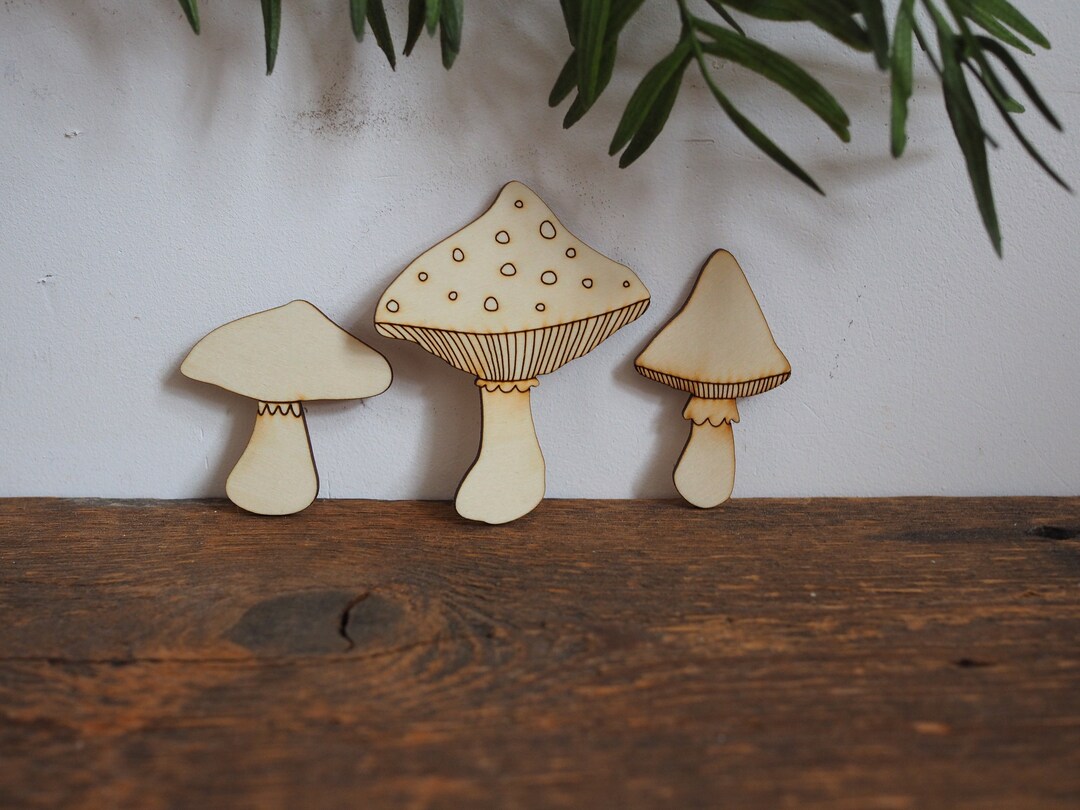 SET of 3 Pcs Wooden Mushrooms , Laser Cut, Plywood, Mushroom, Toadstool ...