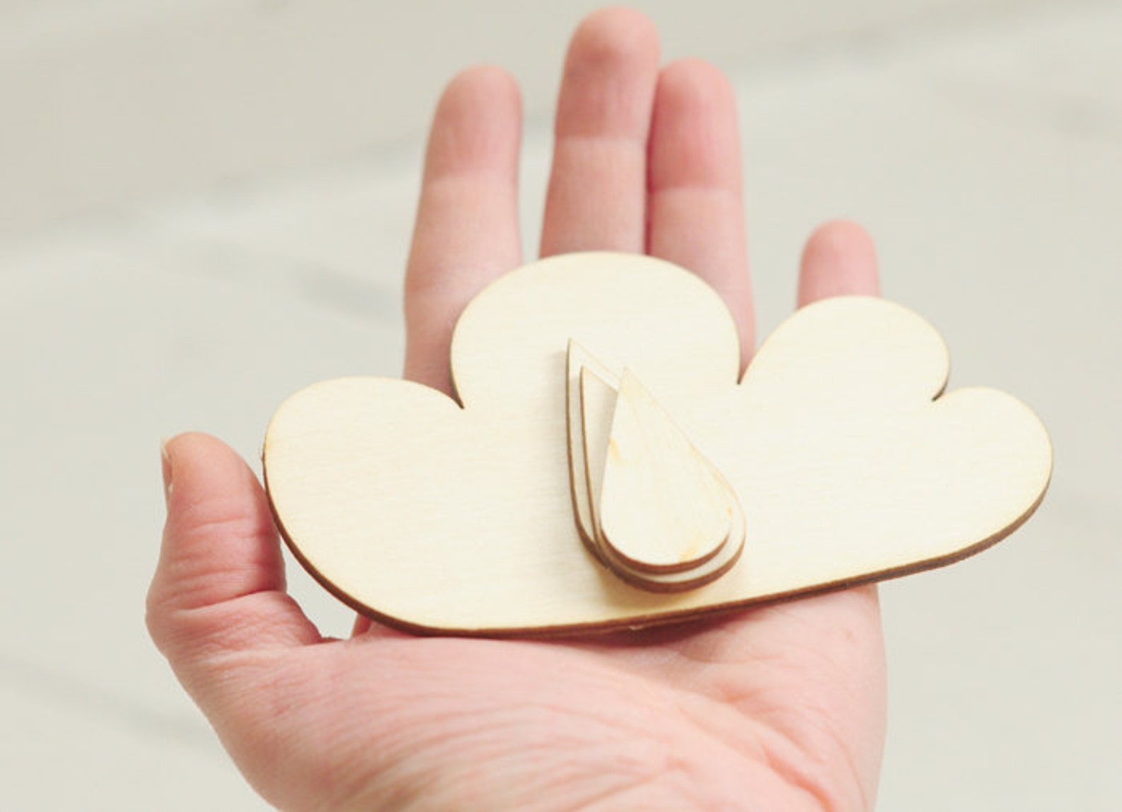 12cm wooden cloud with drops natural wood ready to decorate | Etsy