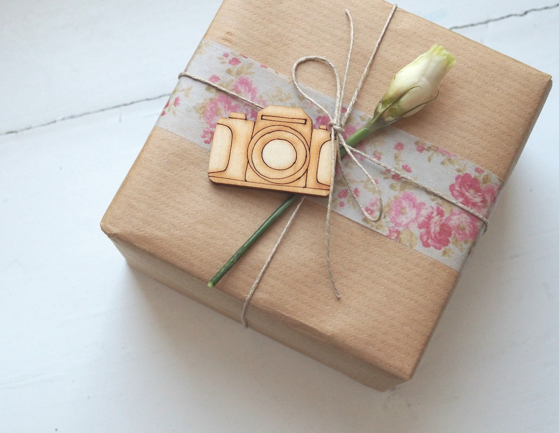 Camera tag for photographers natural wood laser cut | Etsy