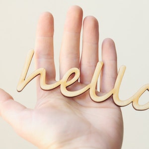 14cm HELLO - Wooden Lettering, Natural Wood, Ready to Decorate, Wooden ...