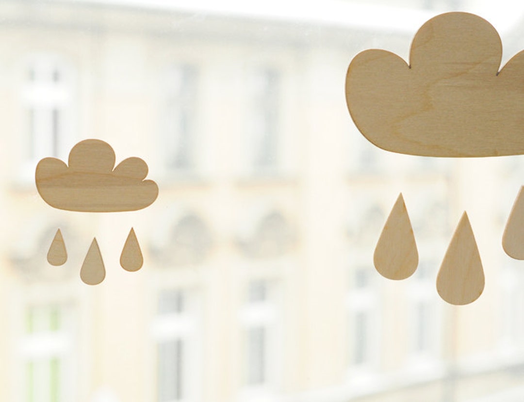 6cm Wooden Cloud With Drops, Natural Wood, Ready to Decorate, Wooden ...