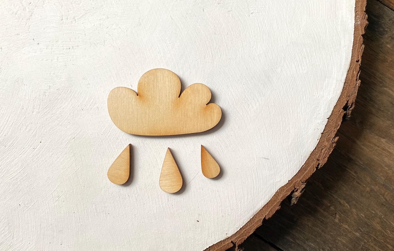 6cm Wooden Cloud With Drops, Natural Wood, Ready to Decorate, Wooden ...