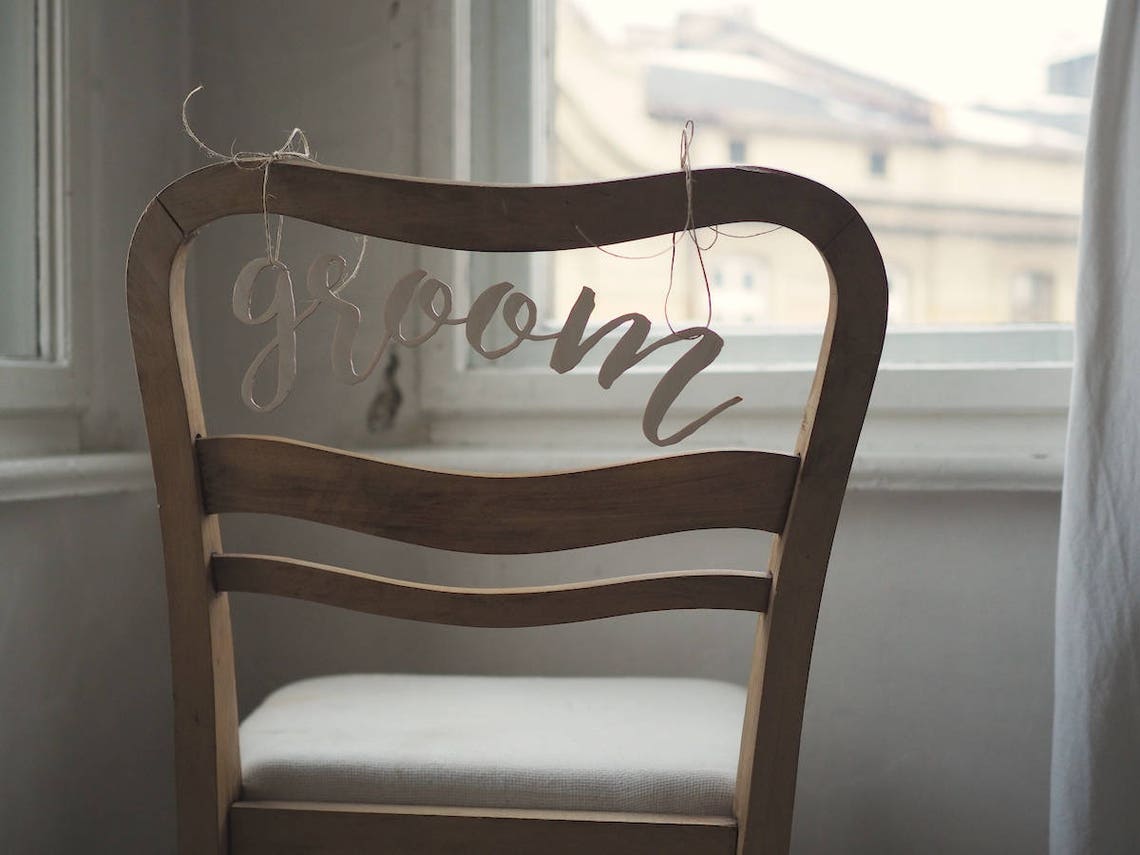 Bride groom sign chair back signs wedding signs | Etsy