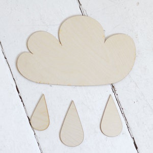 BIG 25cm Wooden Cloud WITH DROPS, Natural Wood, Ready to Decorate ...