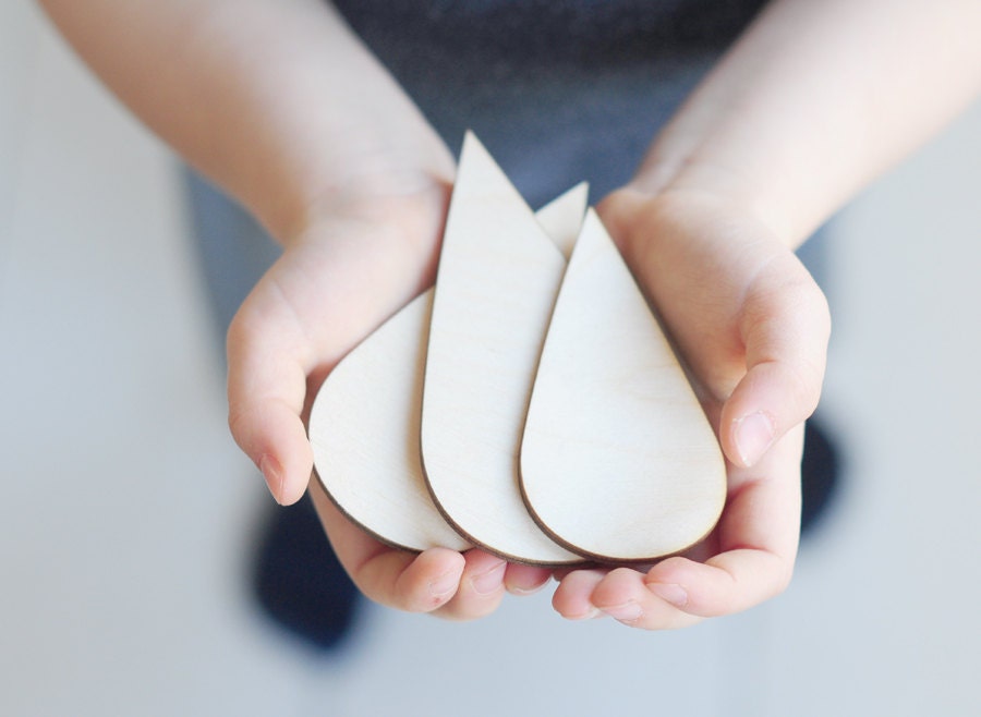 BIG 25cm Wooden Cloud WITH DROPS Natural Wood Ready to | Etsy