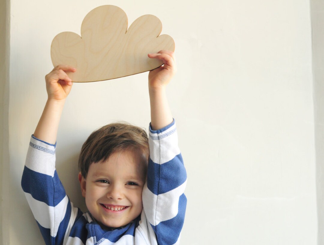 BIG 25cm Wooden Cloud WITH DROPS, Natural Wood, Ready to Decorate ...