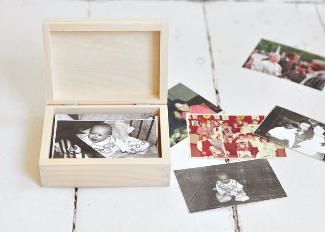 Unfinished Wood Photo Box: Keepsake Storage (3.5"x5") - Etsy