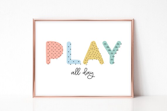 Play All Day Wall Art / Fun Playroom Printable / Kids Pattern - Etsy