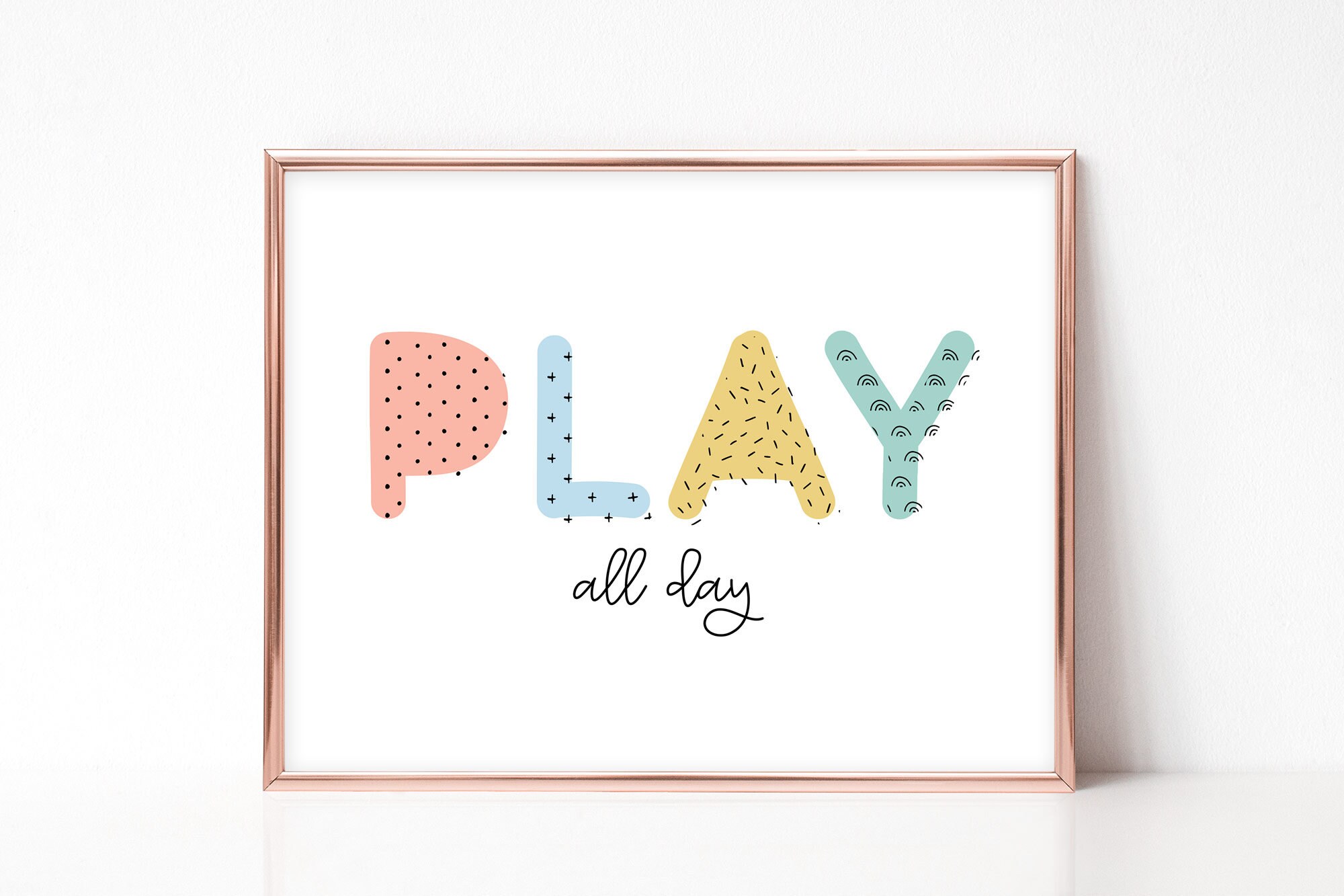 Play All Day Wall Art / Fun Playroom Printable / Kids Pattern - Etsy