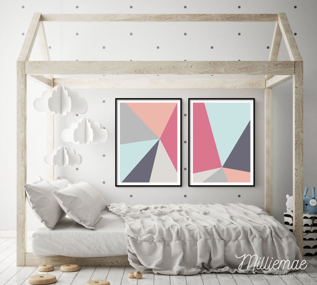 Geometric Modern Color Block Prints, Instant Download, Set of 2, Pink ...