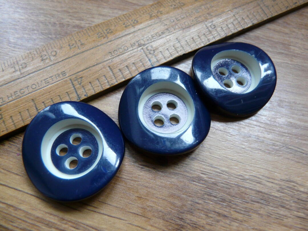 3 three Large Vintage Art Deco Buttons Unusual Shape Dark Blue and Off ...