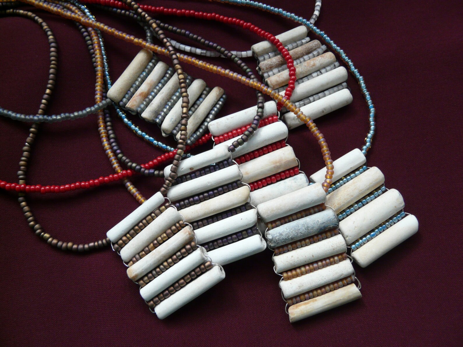 Clay Pipe Necklace – Horizontal Design With Integrated Cherry Red Beads ...
