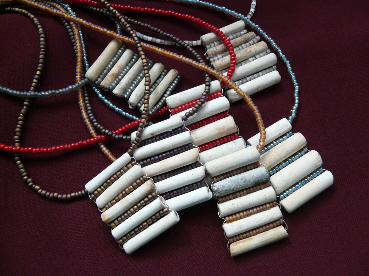 Clay Pipe Necklace Horizontal Design With Integrated Cherry Red Beads ...