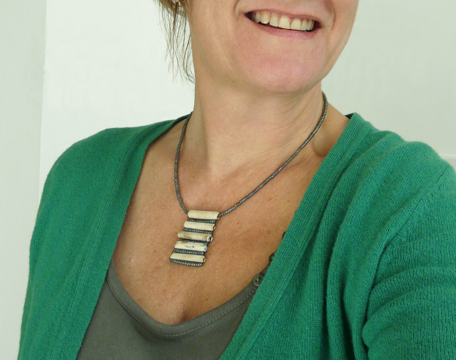 Clay Pipe Necklace Horizontal Design With Integrated Cherry Red Beads ...