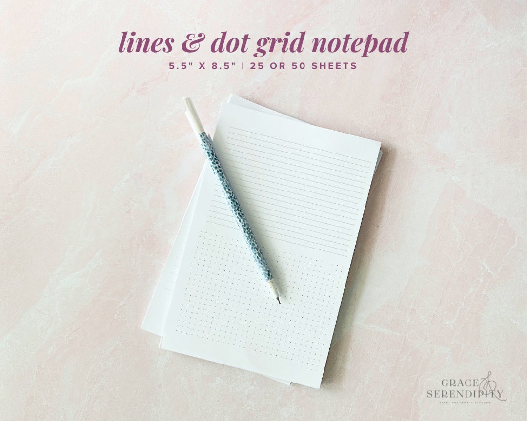 Lined and Dot Grid Paper Notepad With 25 or 50 Pages, 5.5x8.5 in Size ...