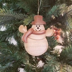 SNOWMAN CHRISTMAS ORNAMENT Intarsia Wood Carving. This Collectible is ...