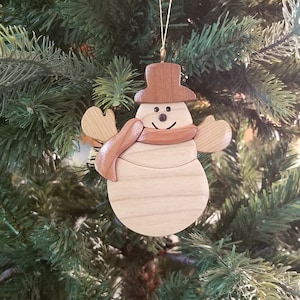 SNOWMAN CHRISTMAS ORNAMENT Intarsia Wood Carving. This Collectible is ...