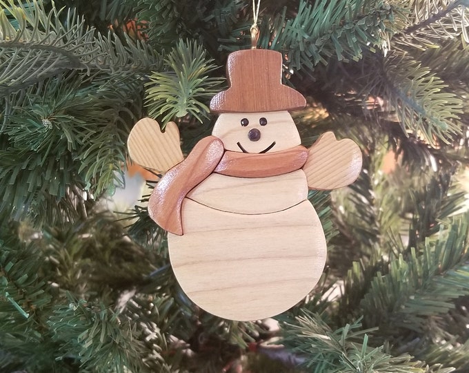 SNOWMAN CHRISTMAS ORNAMENT Intarsia Wood Carving. This Collectible is ...