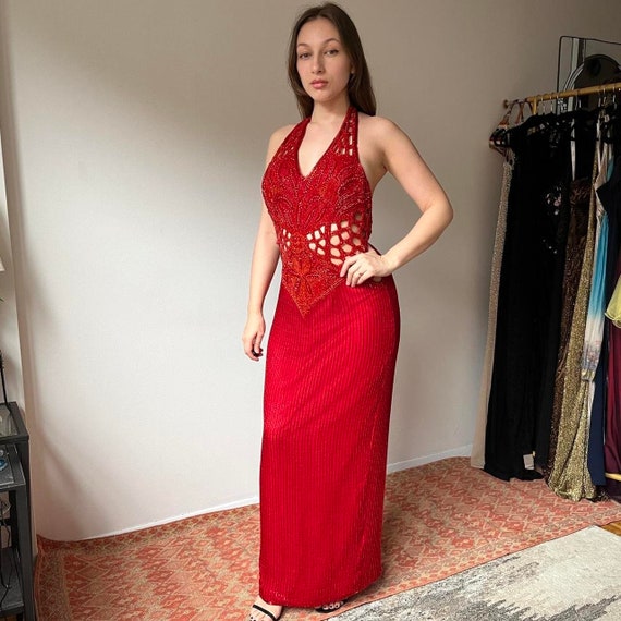 bedazzled y2k red prom dress gown - Gem