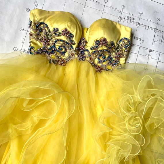 vtg y2k yellow micro mini tulle prom dress by sherri … - Gem