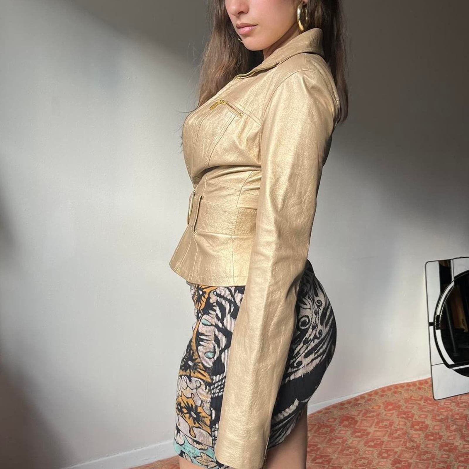 Y2k Gold Leather Leather Jacket - Etsy