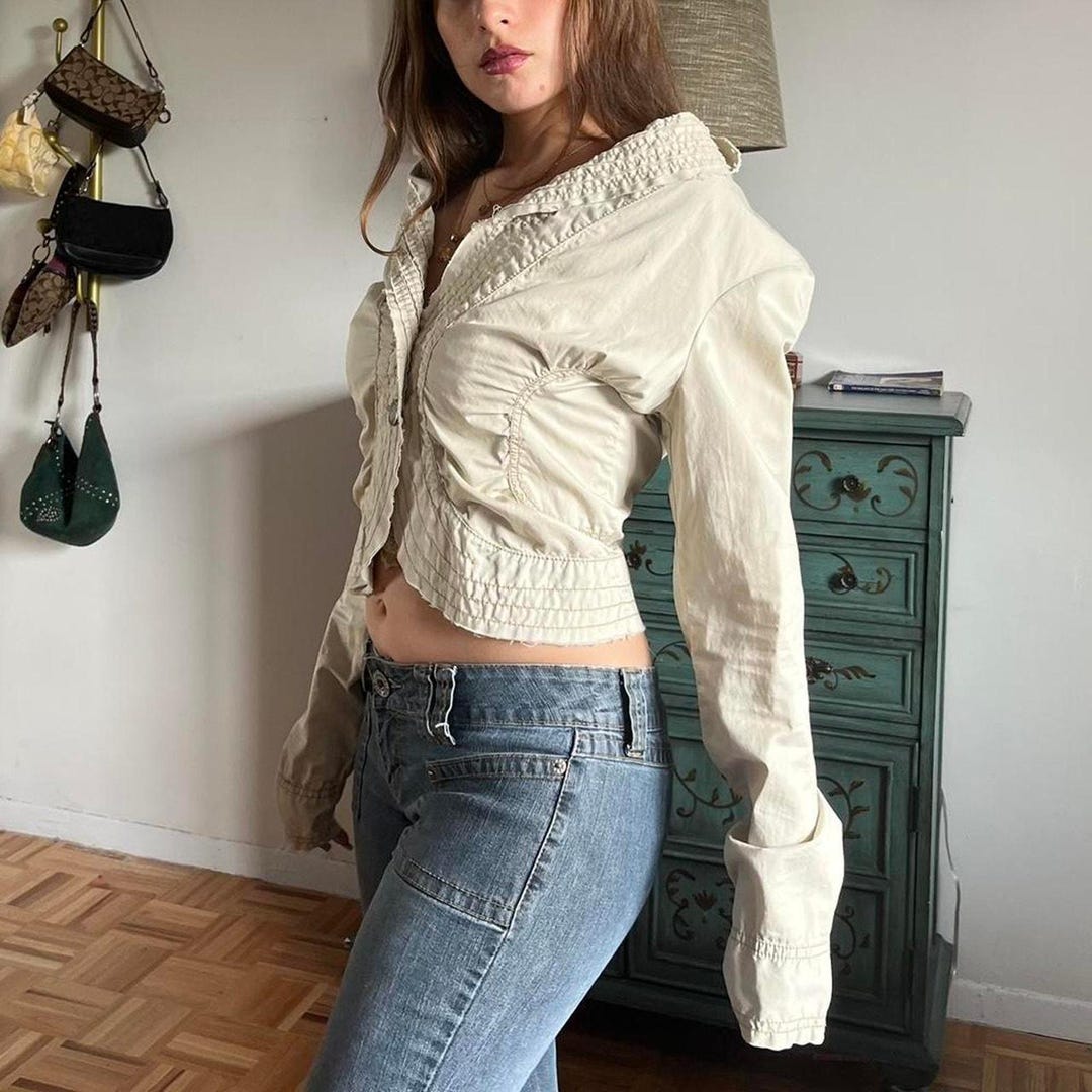 Y2k Cream Cropped Jacket - Etsy