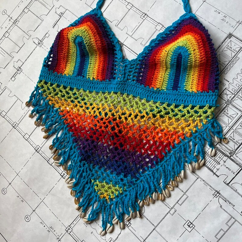 Rare Deadstock 90s Shell Beaded Crochet Halter Top in Rainbow - Etsy