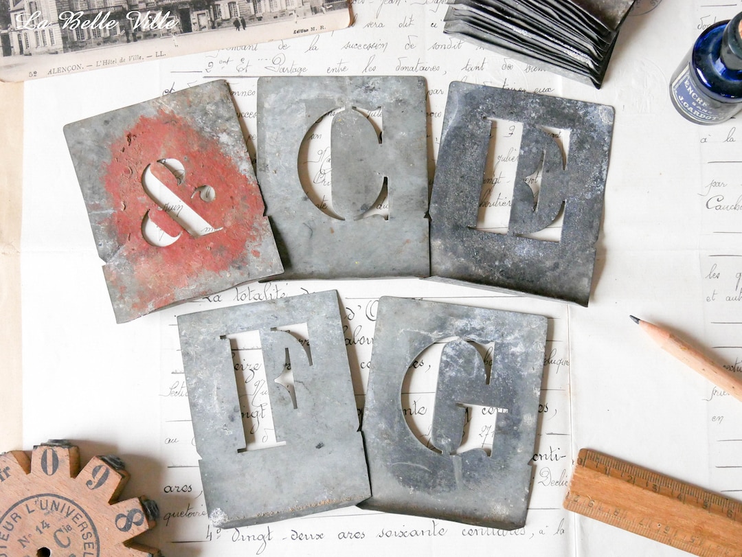 Vintage French Alphabet Stencil - Small Zinc Letter - Metal Template ...