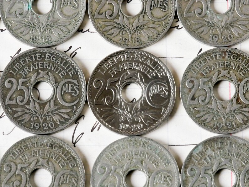 2 Vintage French 25 Centimes Coins With Hole 1920s 1930s - Etsy