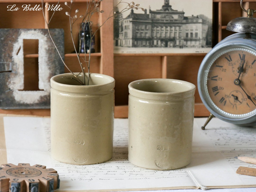 2 Antique French Stoneware Preserve Jars Set of 2 Vintage Jam or ...