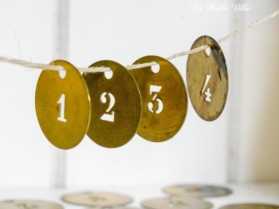 Vintage French Brass Number Tag One Antique Round Metal Brass Sign ...