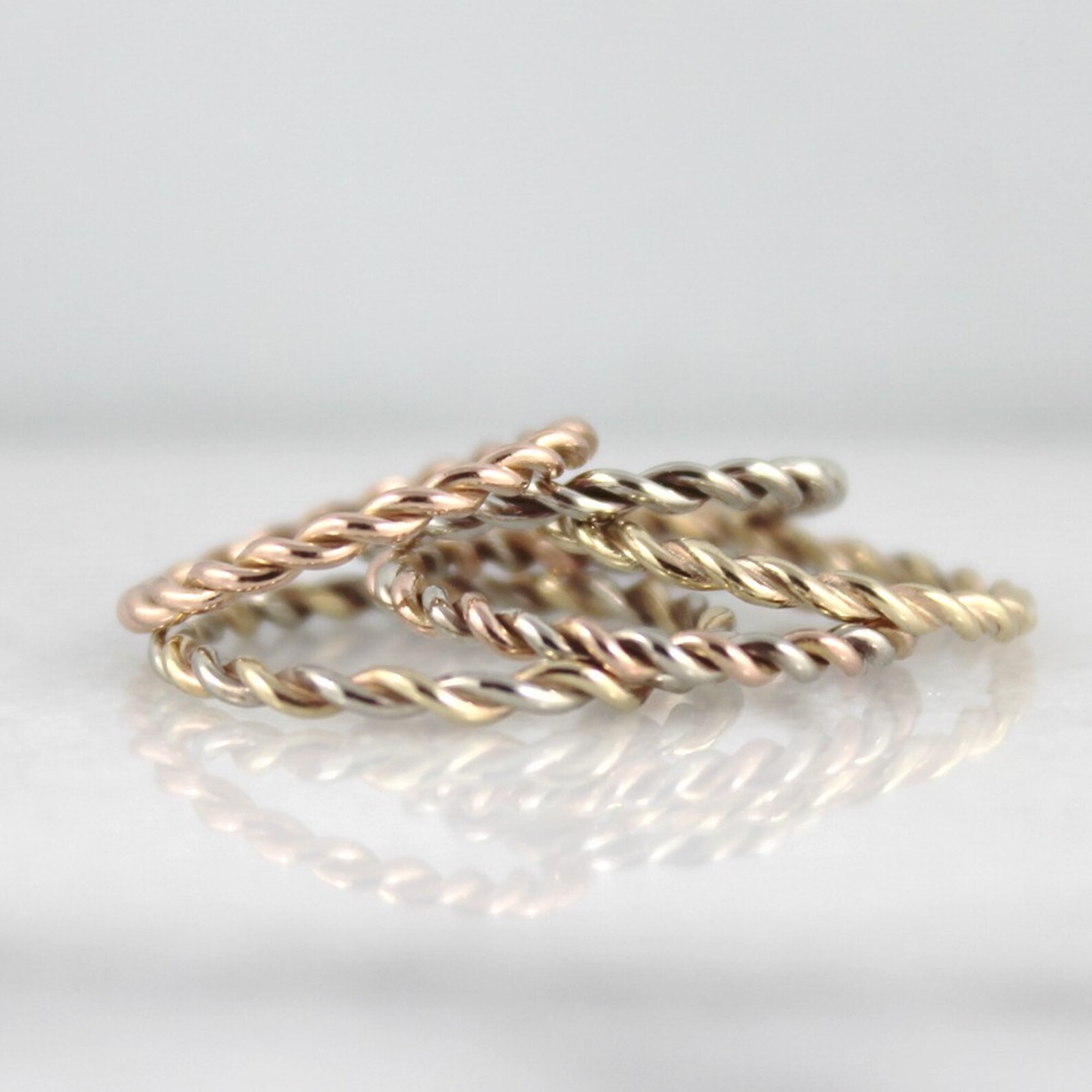 14K White and Yellow Gold Wedding Band Twist Band Stacking - Etsy