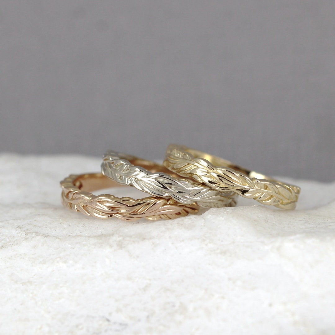 14K Gold Leaf Design Band - Your Choice of Rose White or Yellow Gold ...