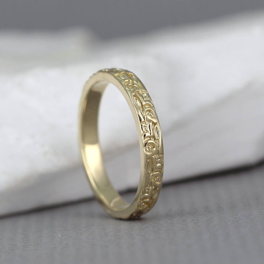 14K Yellow Gold Wedding Band Design Band Stacking Ring Pattern Wedding ...