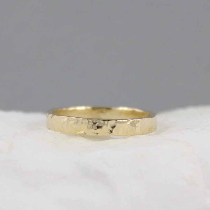 Hammered Texture 3mm 14K Yellow Gold Wedding Band Unisex - Etsy