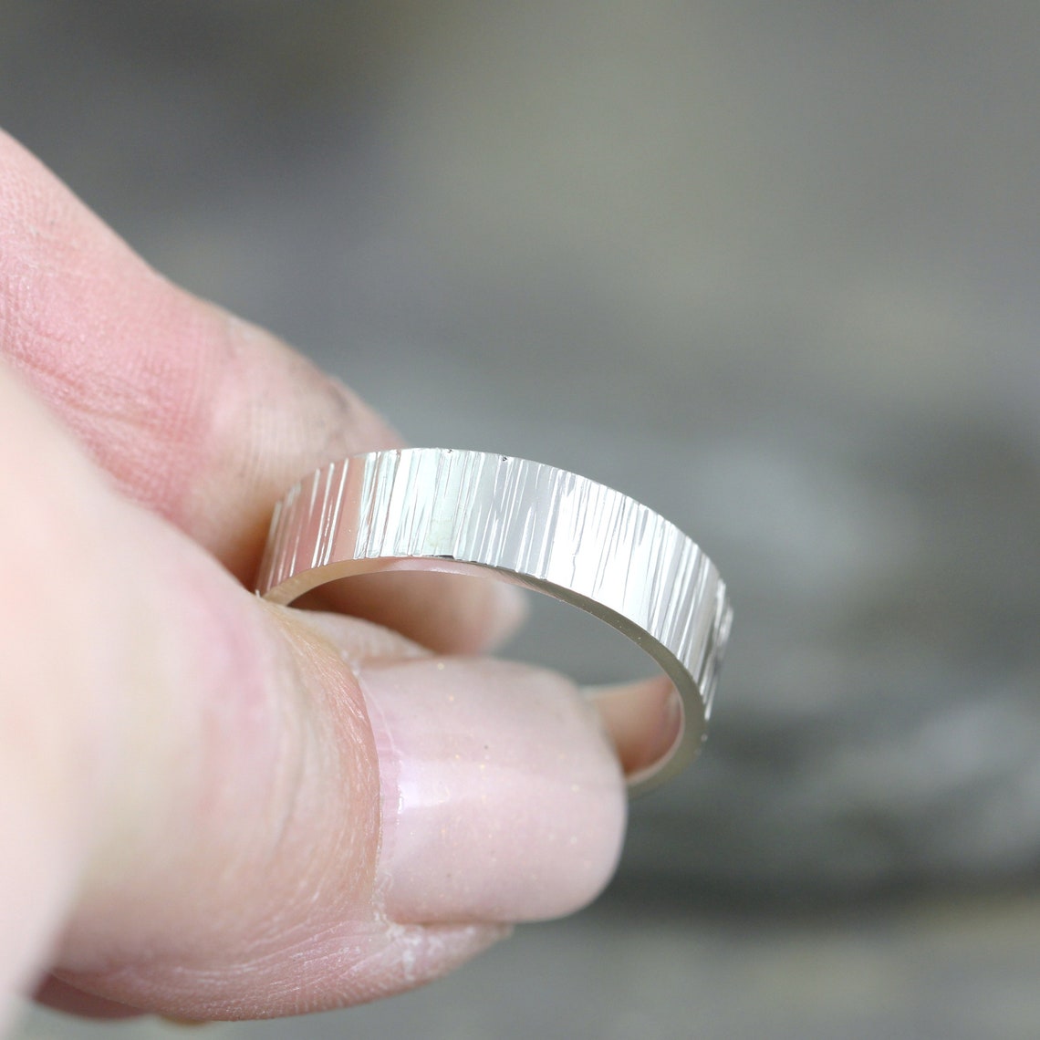 6mm 14K Gold Bark Texture Wedding Band Mens or Ladies | Etsy